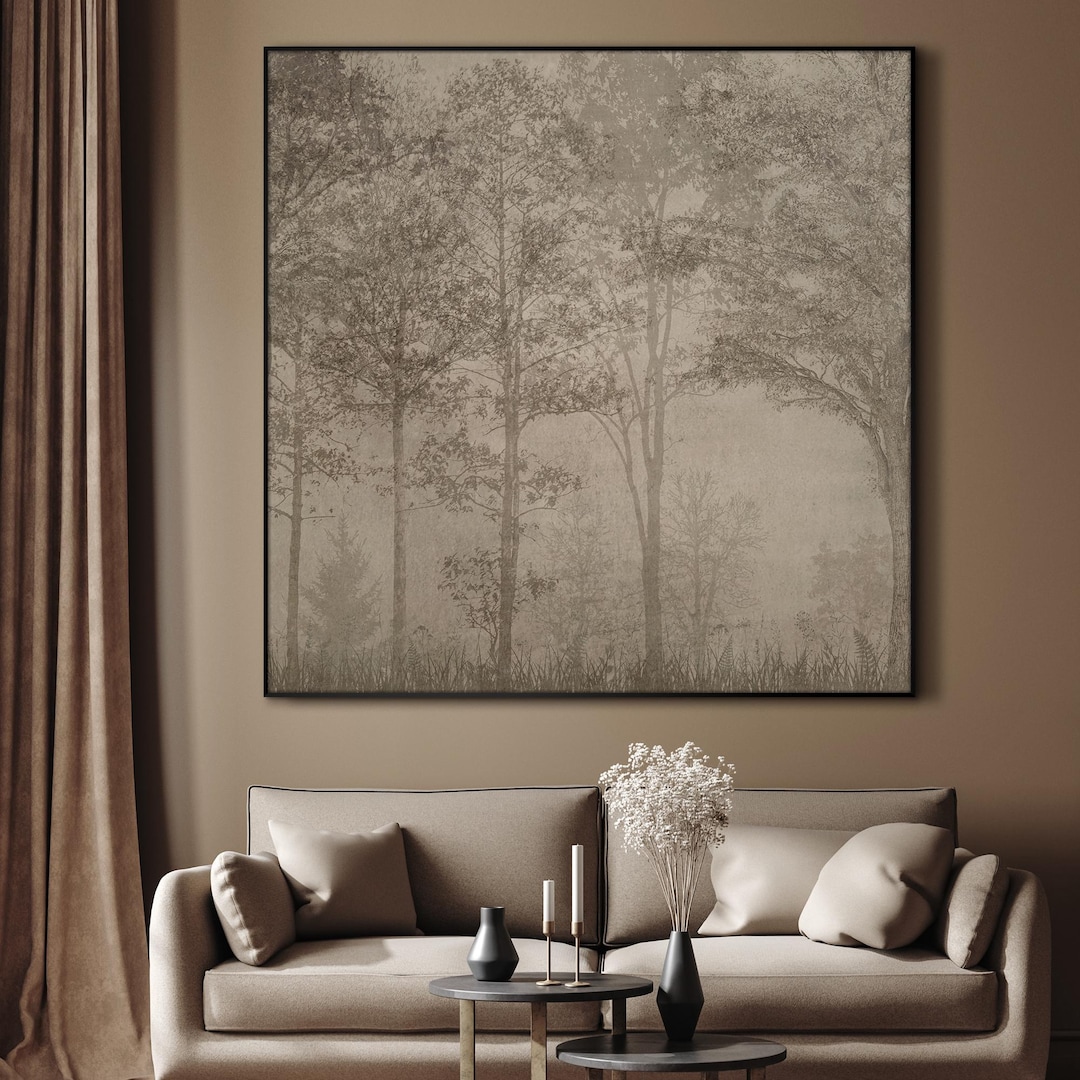 Vintage Forest Wall Art - Extra Large Framed Landscape Print, Misty ...