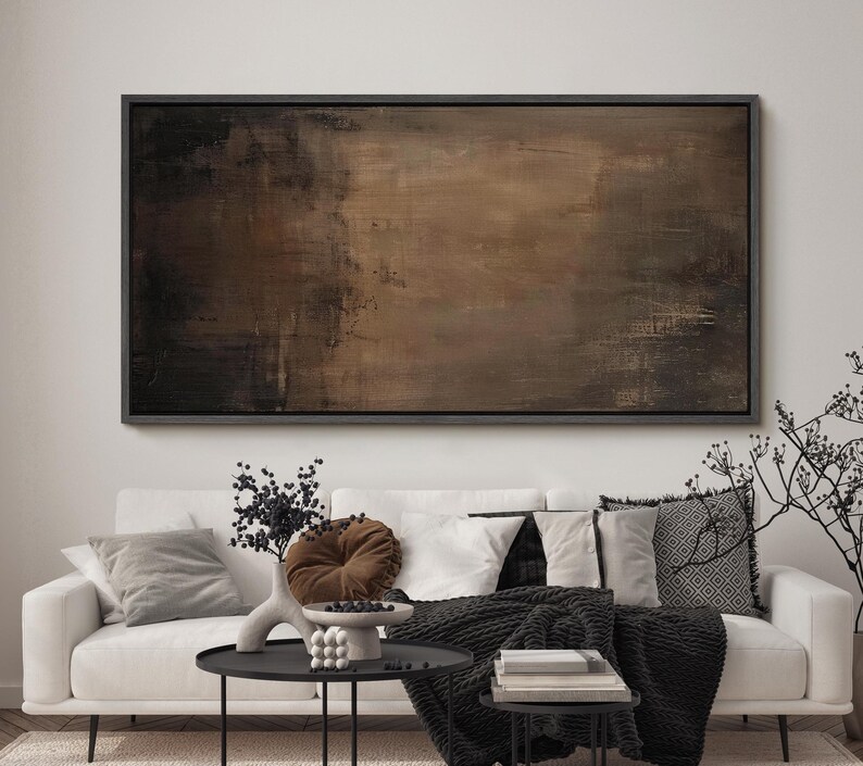 Large Warm Brown Textured Abstract Print, Framed Canvas Minimalist ...
