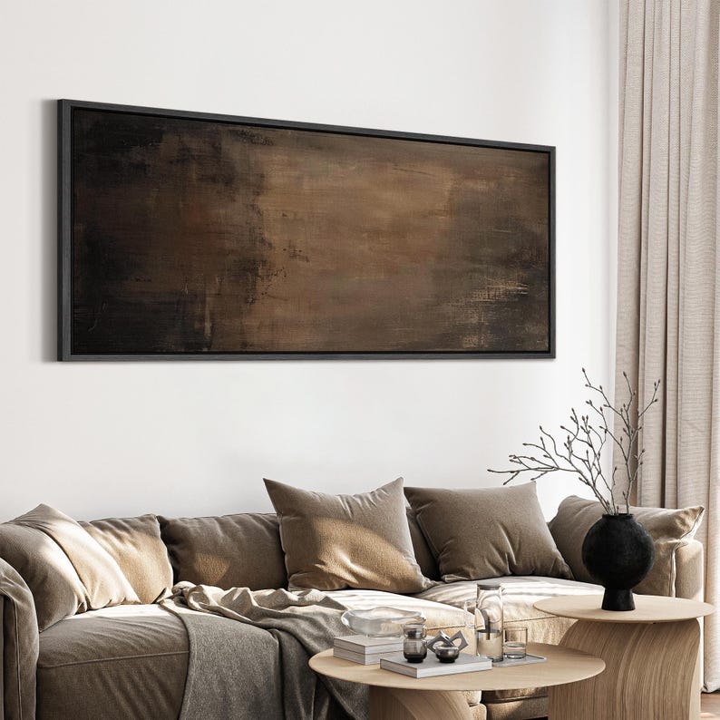 Large Warm Brown Textured Abstract Print, Framed Canvas Minimalist ...