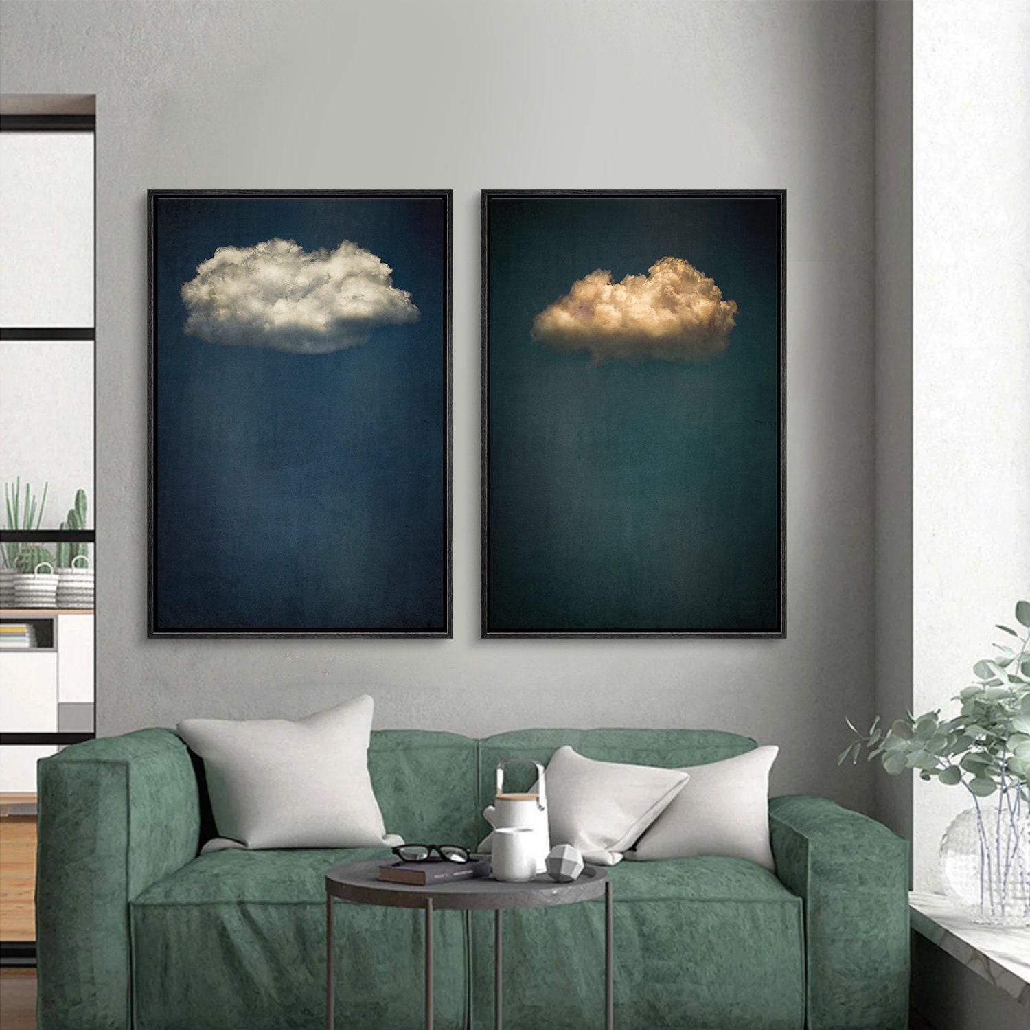 Framed Canvas Set of 2 Cloud Wall Art Print Abstract Cloudy Artwork ...