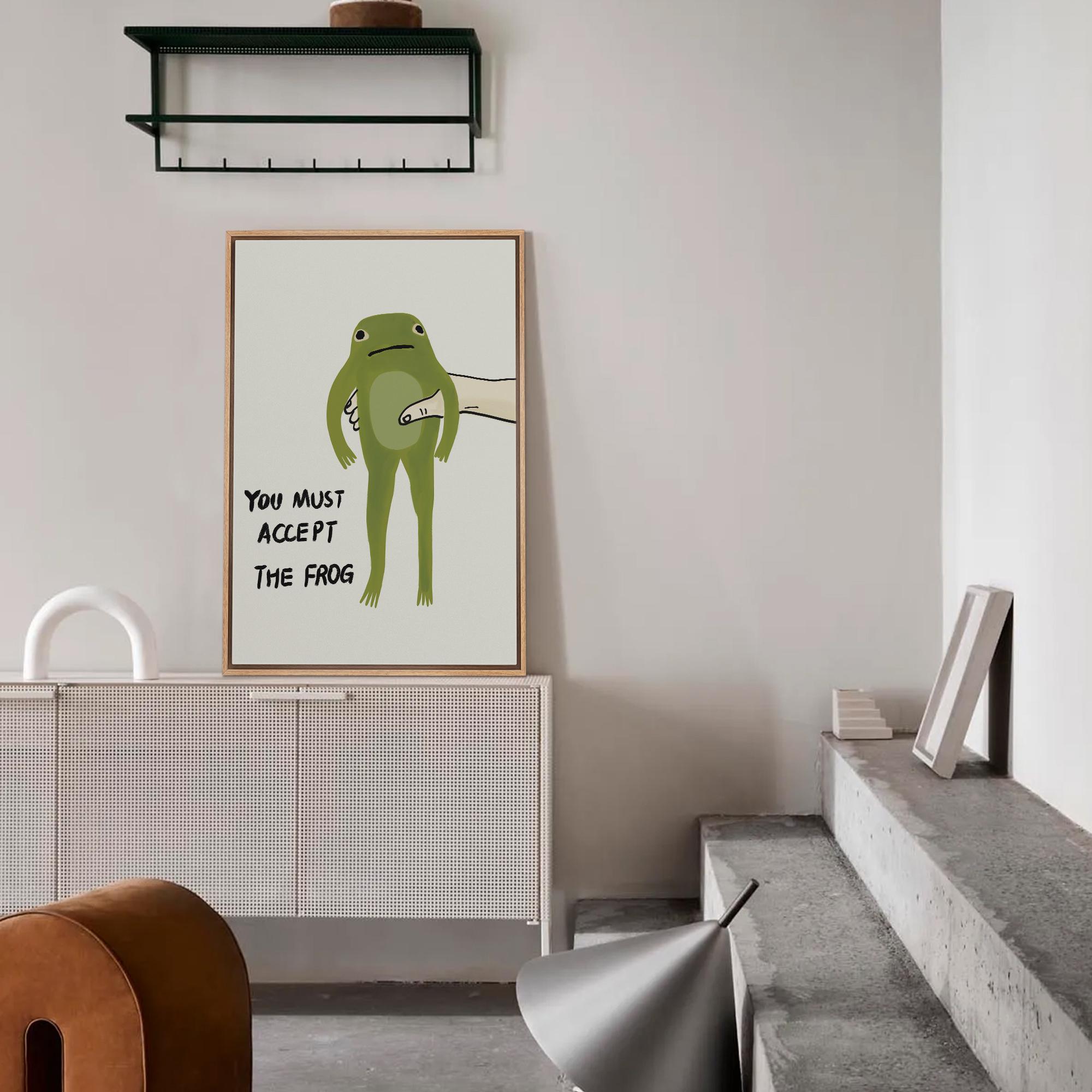 Funny Frog 'accept the Frog' Wall Art - Framed Quirky Canvas Print ...