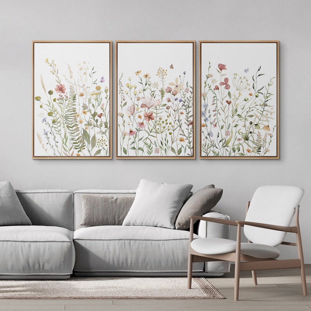 3 Pieces Framed Canvas Wall Art Prints Botanical Floral Watercolor ...