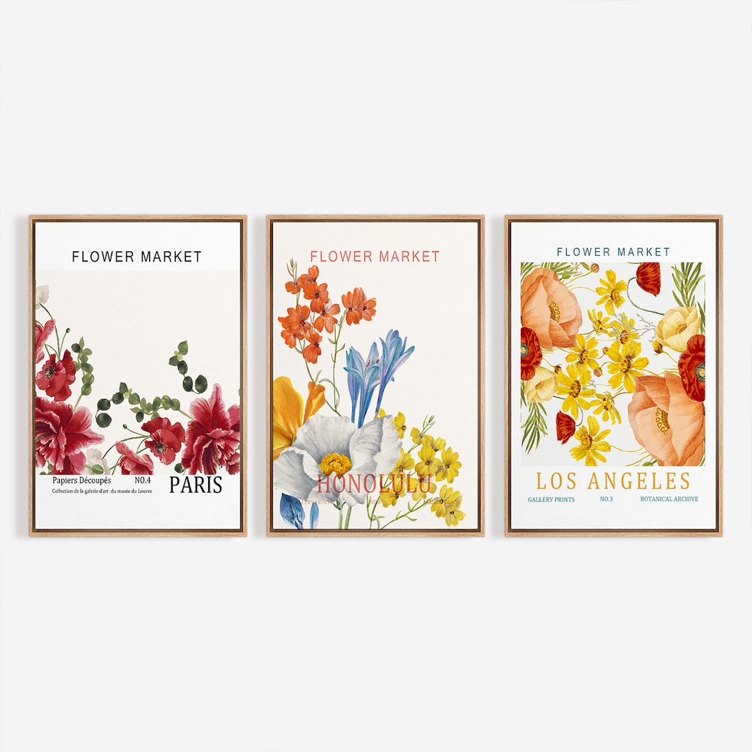 Framed Canvas Wall Art Set Flower Market Prints Floral - Etsy