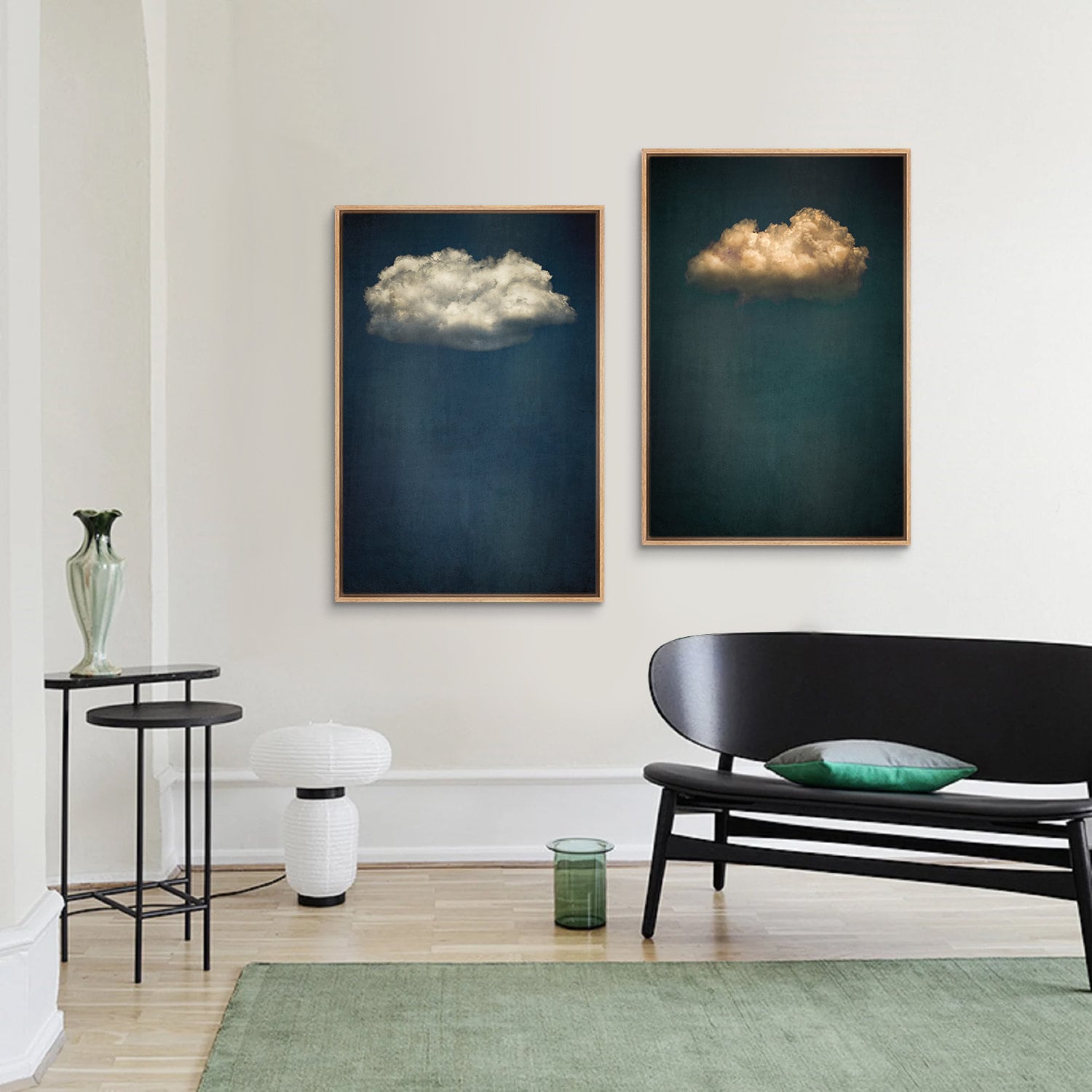 Framed Canvas Set of 2 Cloud Wall Art Print Abstract Cloudy Artwork ...