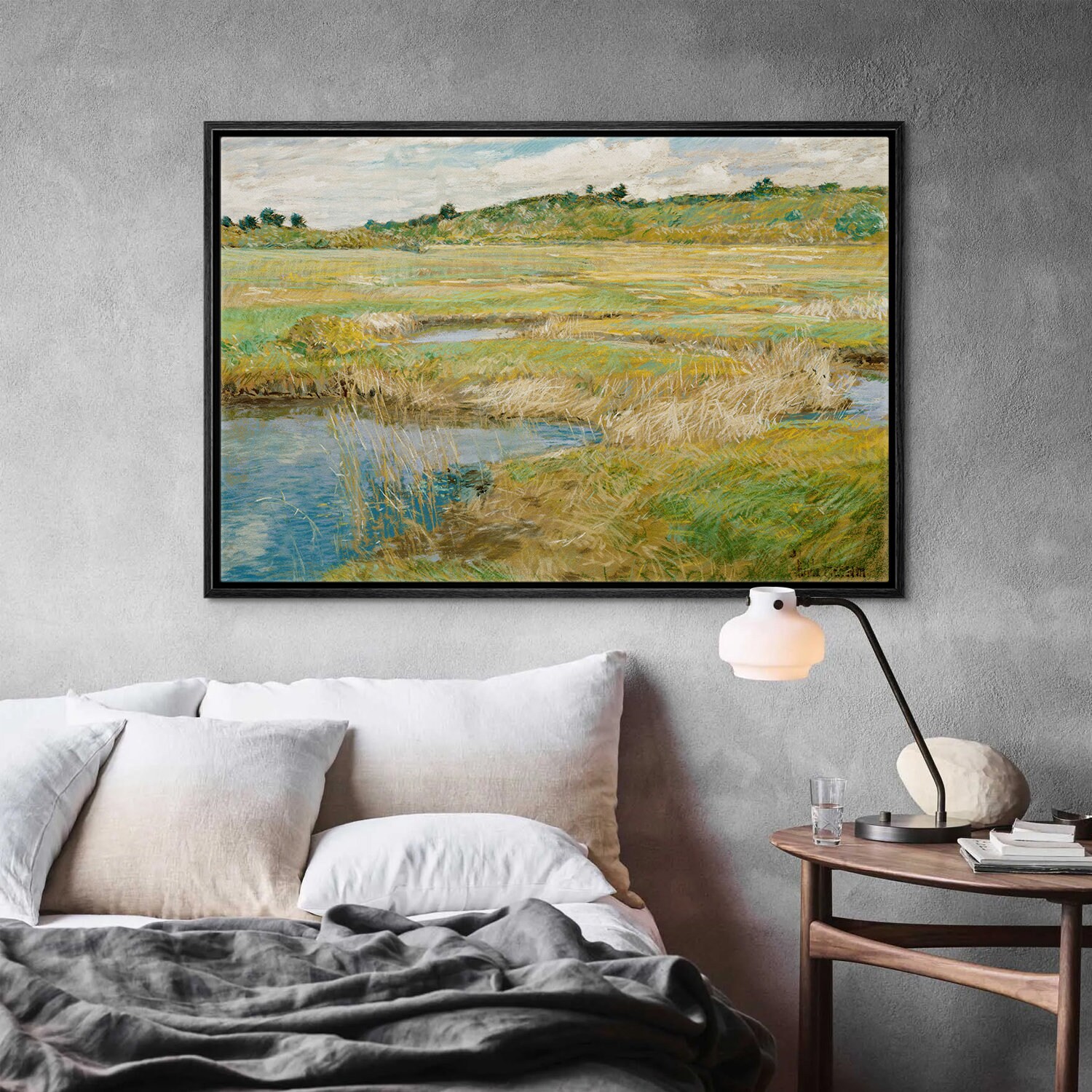 Framed Canvas Wall Art, Green Country Field Print, Vintage Nature ...