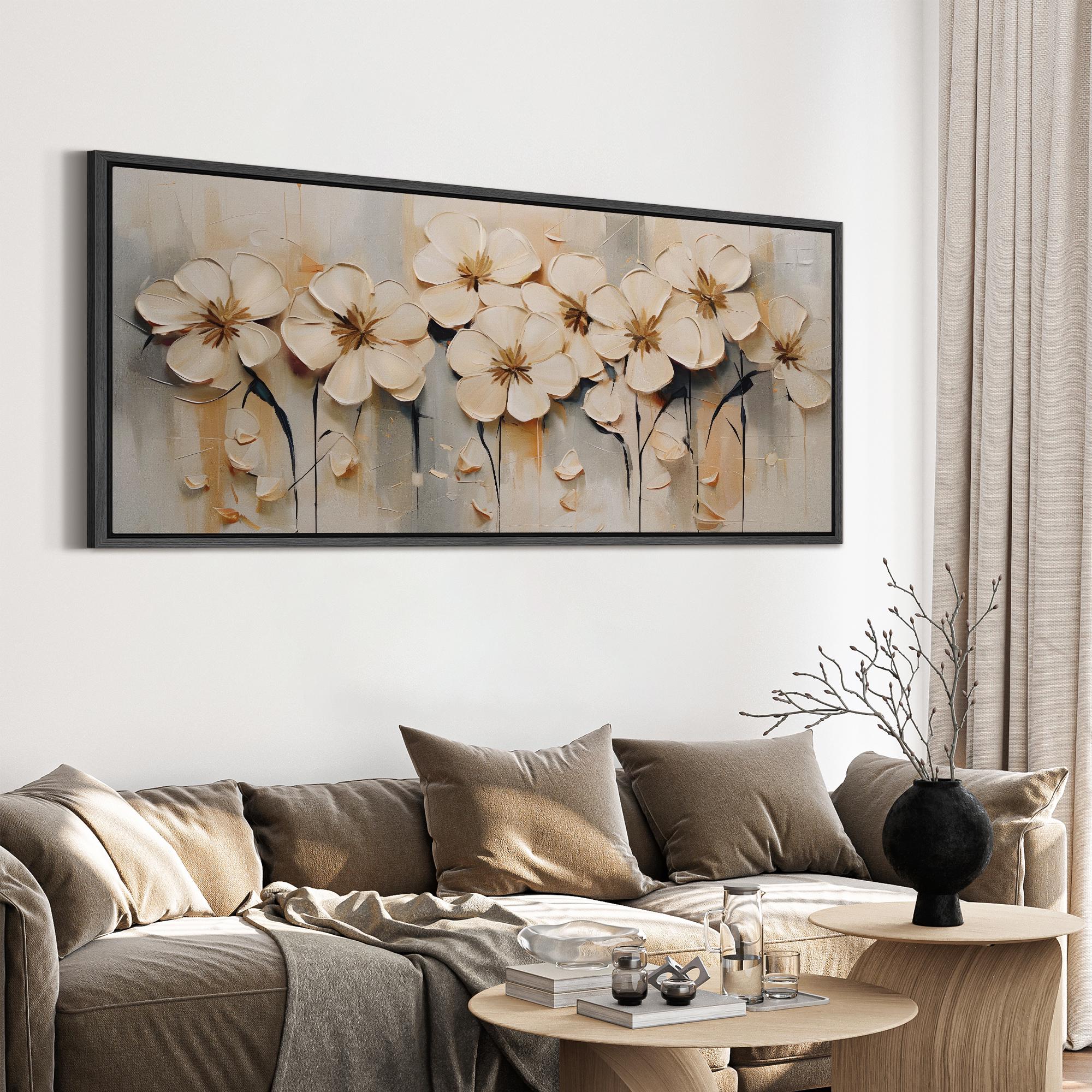 Large Abstract Floral Prints, Framed Canvas Wildflower Art, Neutral ...