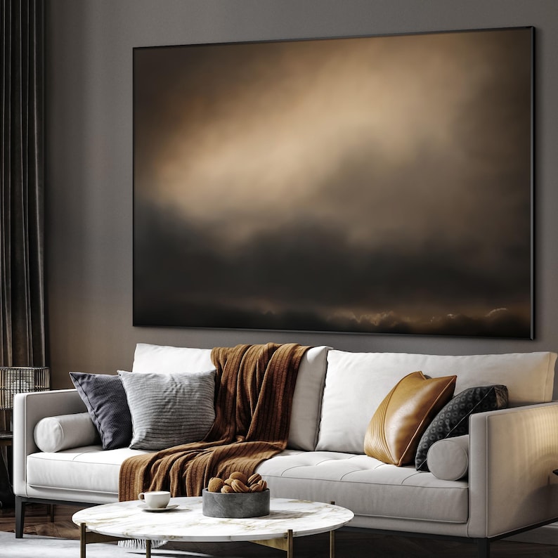Extra Large Framed Wall Art, Moody Sky Abstract Artwork in Warm Brown ...