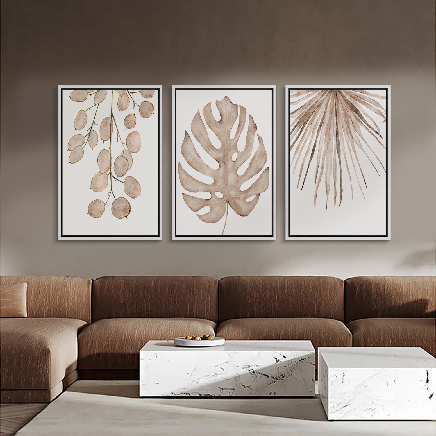 Framed Canvas Print Wall Art Set of 3 Watercolor Tropical Palm Tree ...