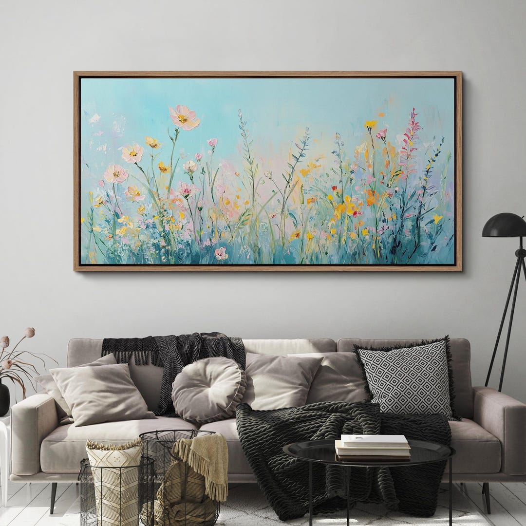Large Abstract Wildflower Painting Print, Framed Canvas Soft Pastel ...