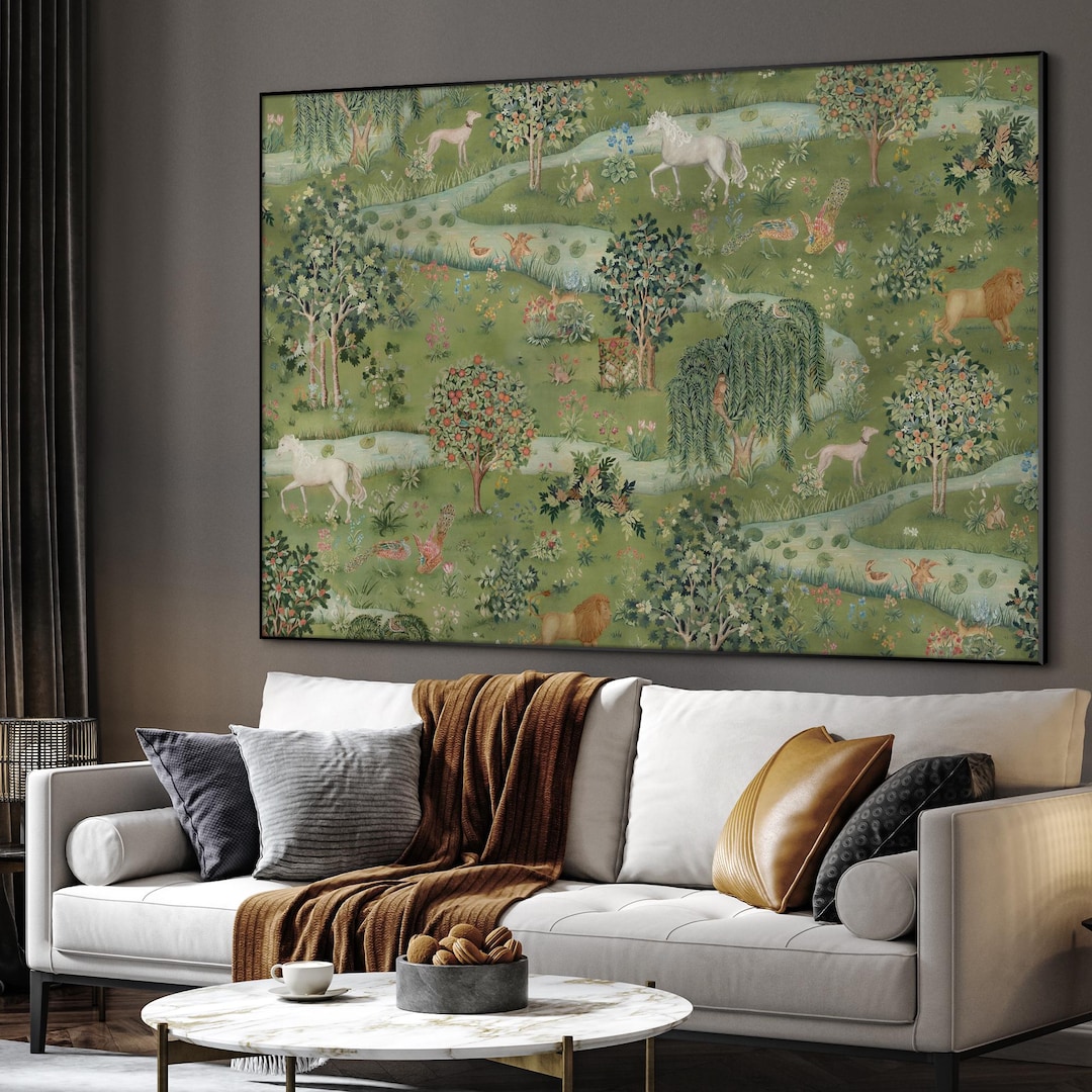 Extra Large Framed Wall Art, Whimsical Forest Animal Artwork, Lions ...