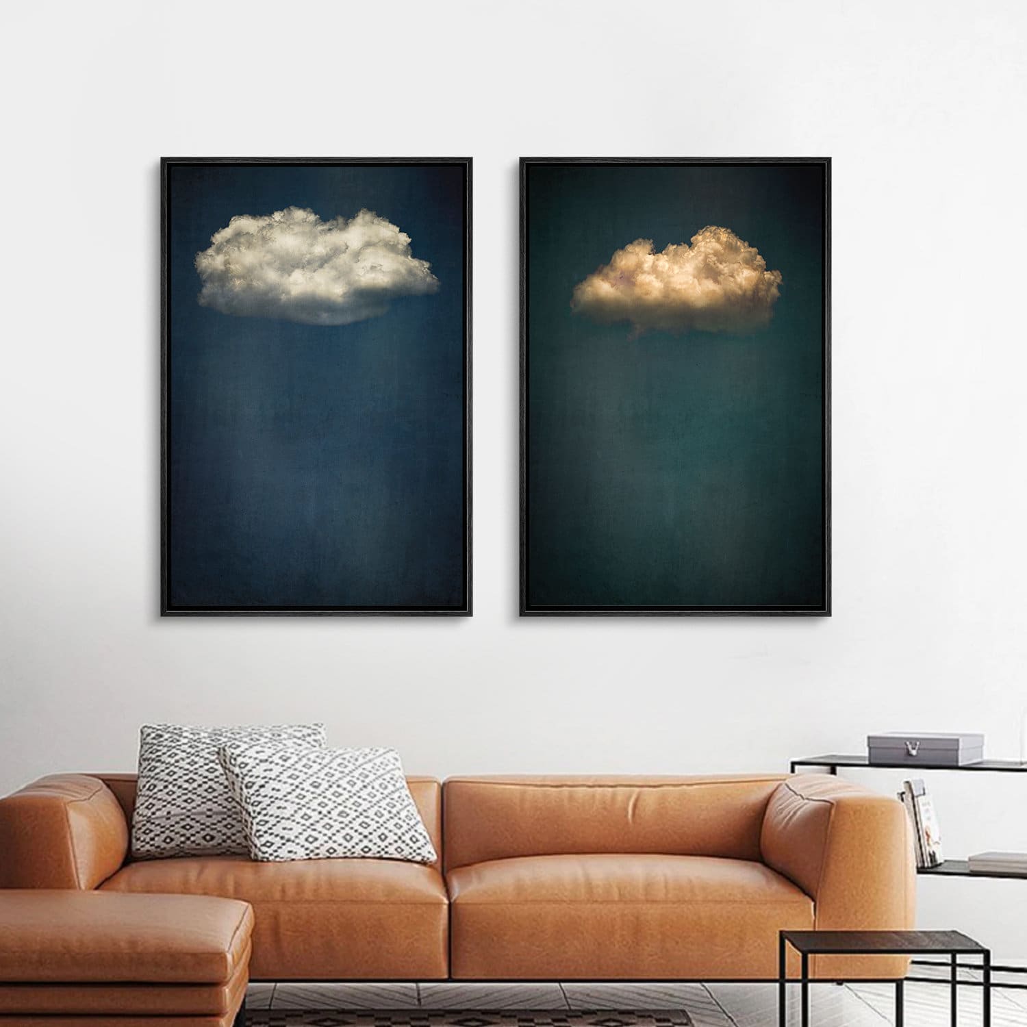 Framed Canvas Set of 2 Cloud Wall Art Print Abstract Cloudy Artwork ...