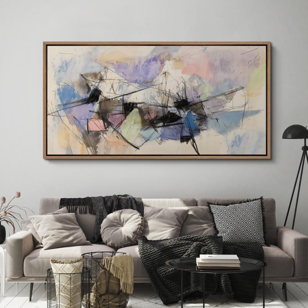 Large Abstract Expressionist Prints, Framed Canvas Modern Pastel ...