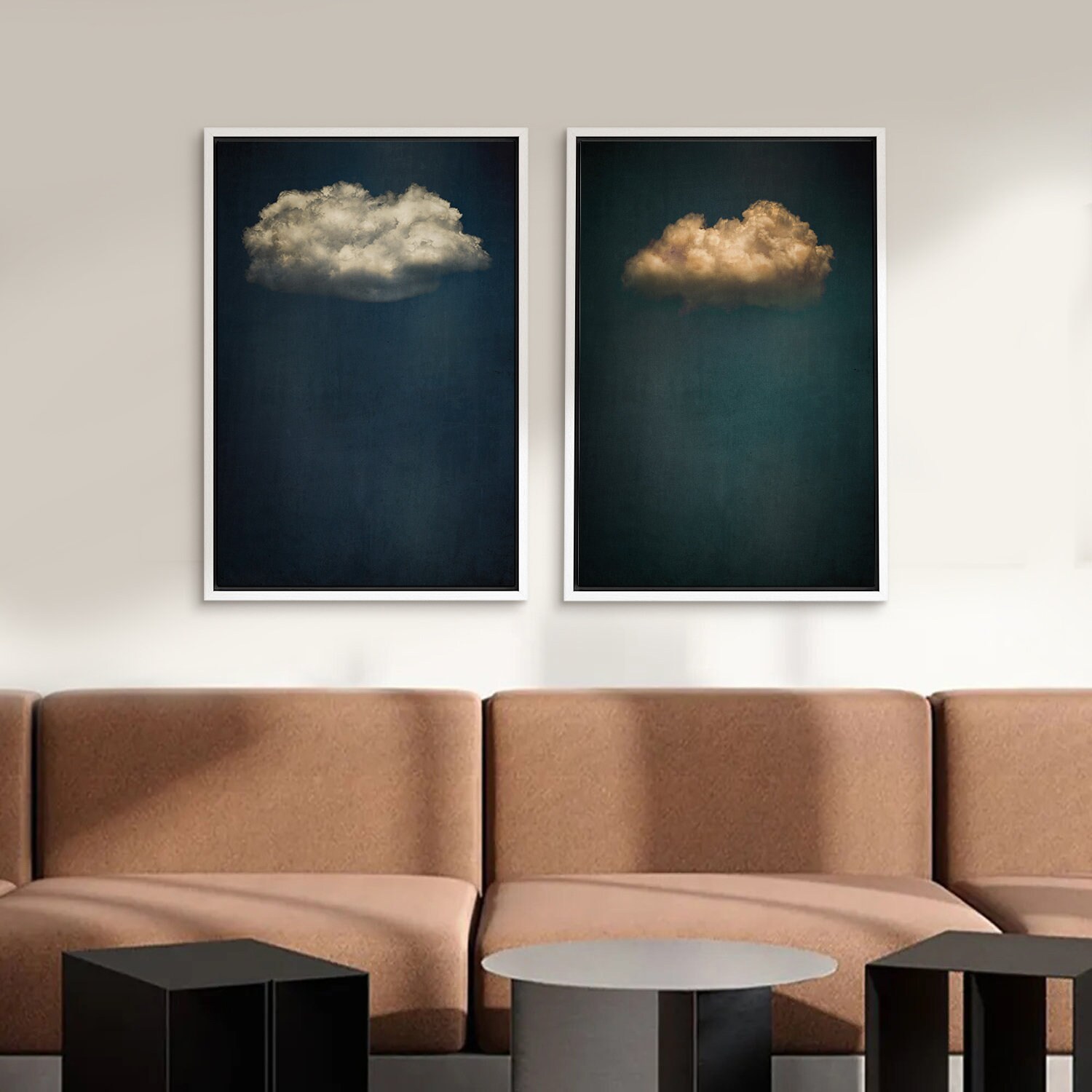 Framed Canvas Set of 2 Cloud Wall Art Print Abstract Cloudy Artwork ...