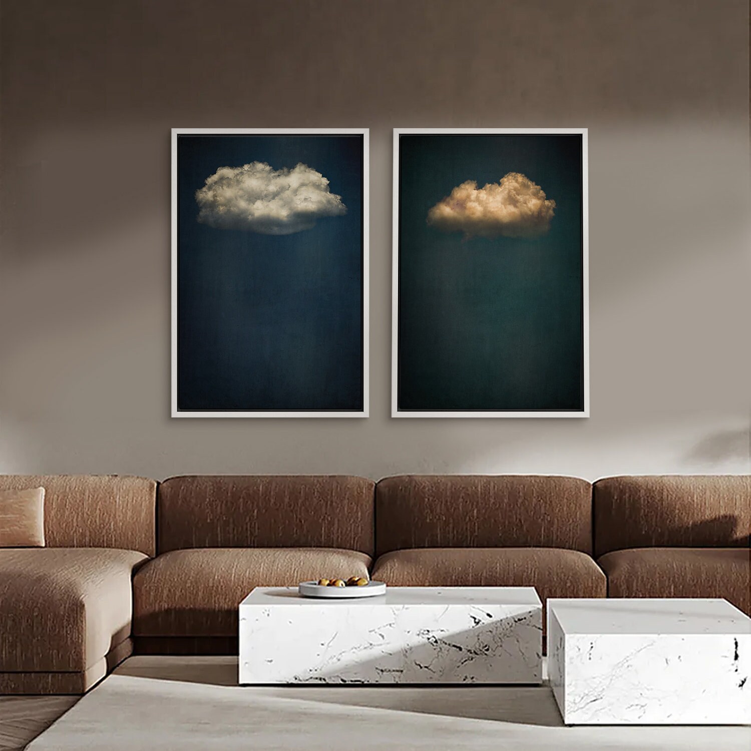 Framed Canvas Set of 2 Cloud Wall Art Print Abstract Cloudy Artwork ...