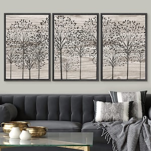 Framed Canvas Tryptic Wall Art Set, Abstract Forest Tree Art Prints ...