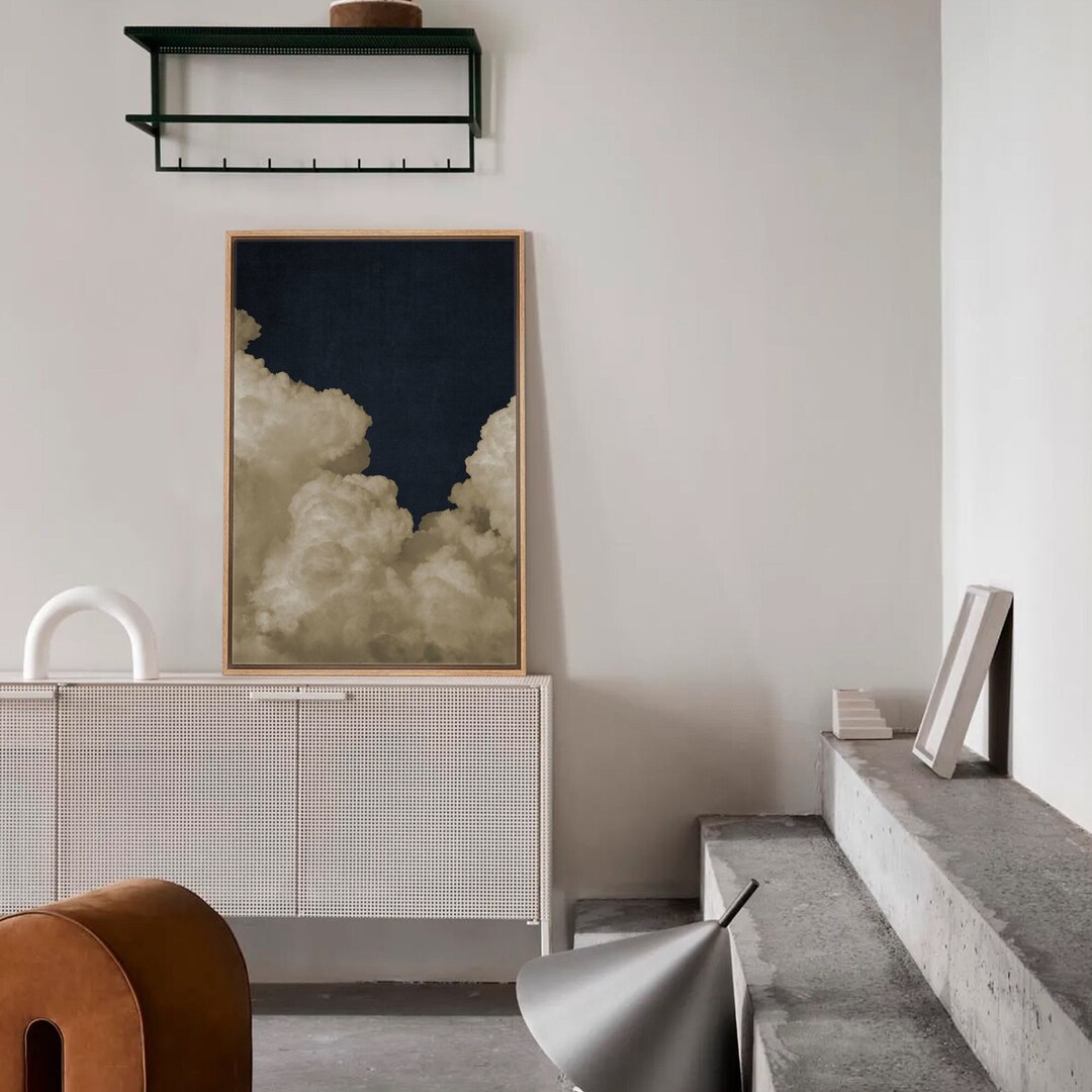 Framed Canvas Wall Art, Navy Blue Cloud Art Print, Cloud Wall Art ...