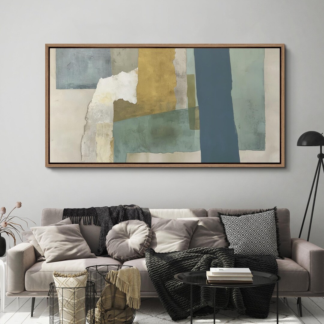 Large Framed Modern Abstract Wall Art, Neutral Color Block Canvas Print ...