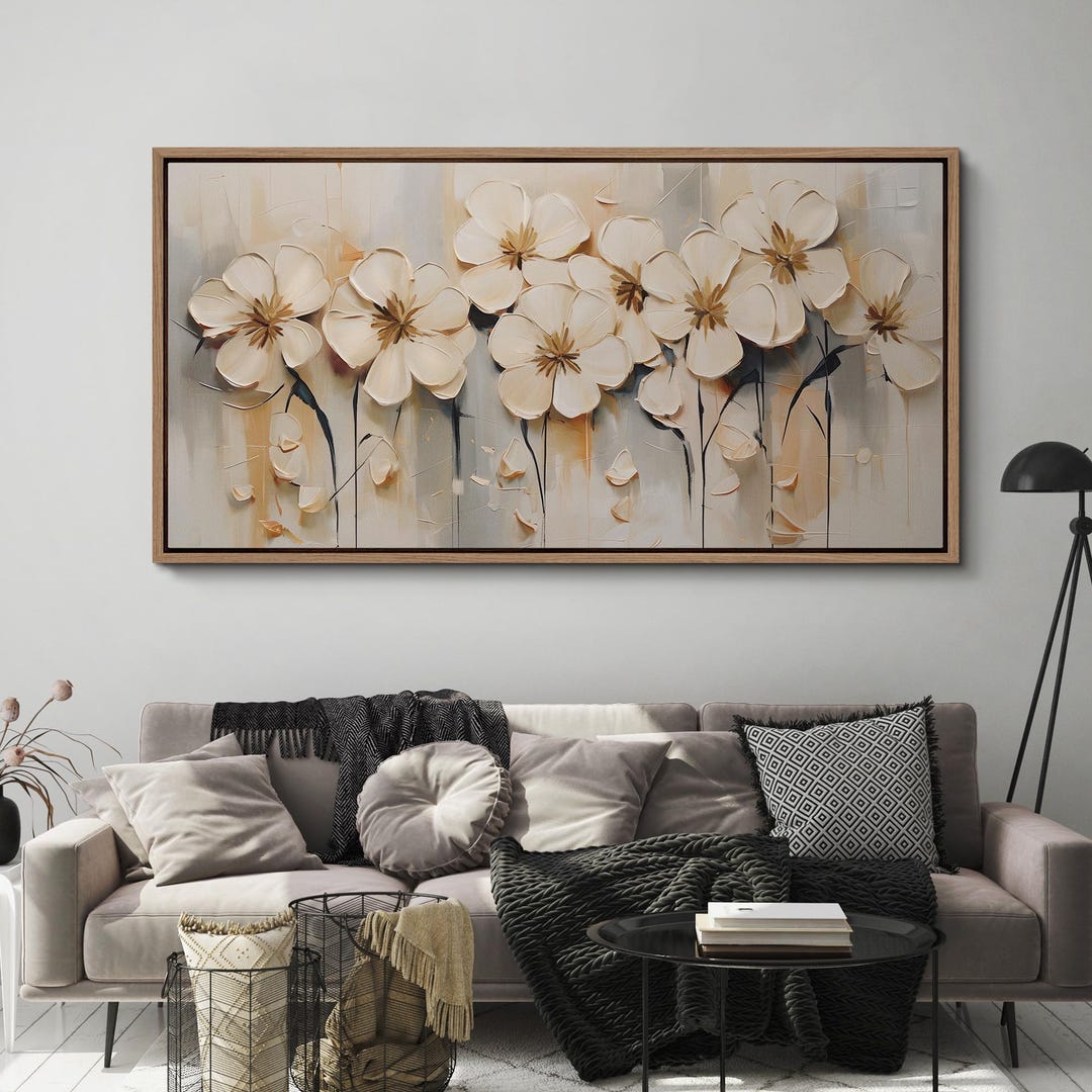 Large Abstract Floral Prints, Framed Canvas Wildflower Art, Neutral ...