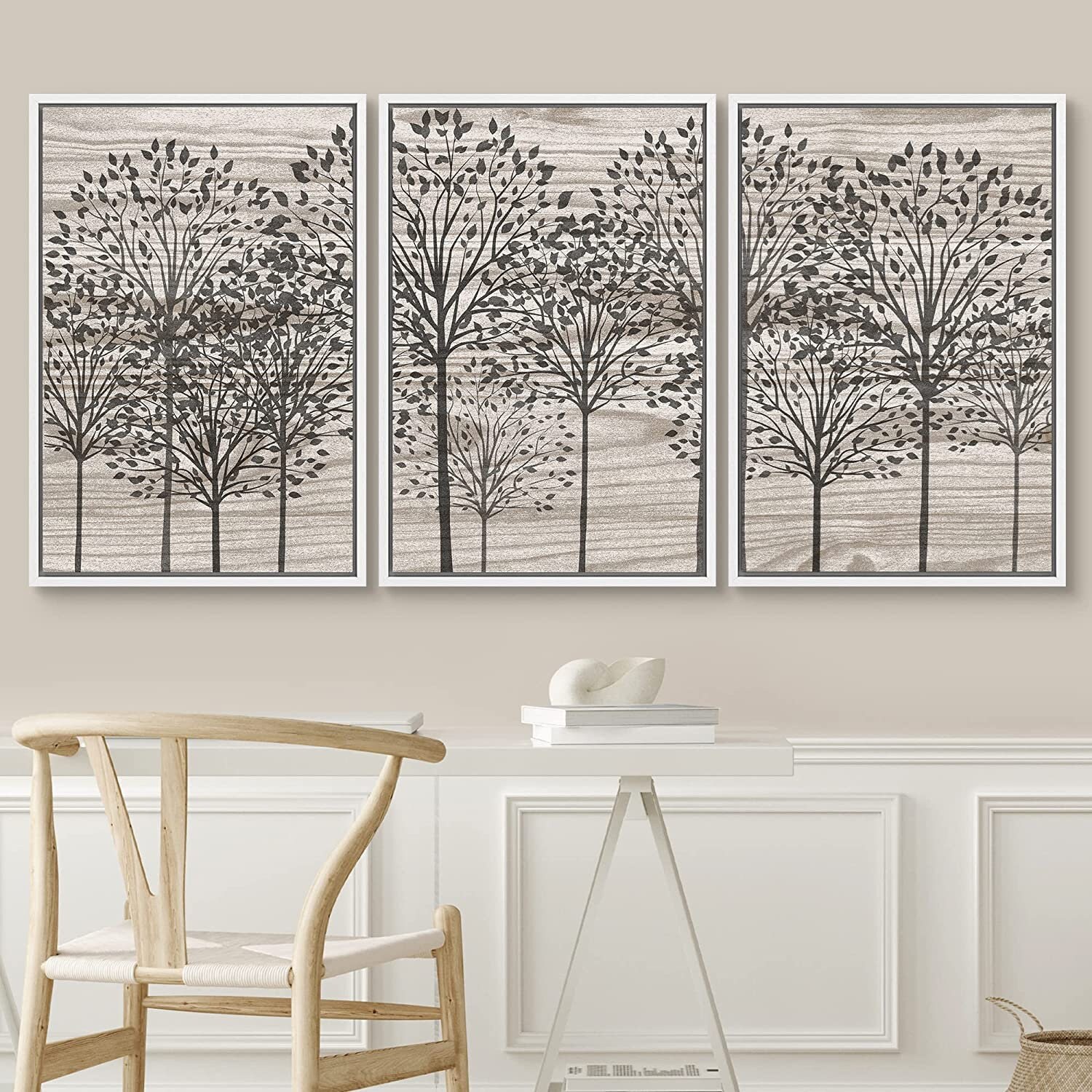 Framed Canvas Tryptic Wall Art Set, Abstract Forest Tree Art Prints ...