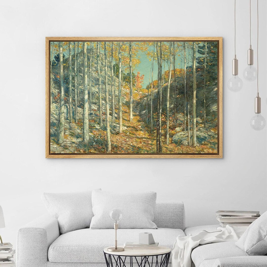 Framed Canvas Wall Art, Rustic Nature Landscape Print, Vintage Autumn ...