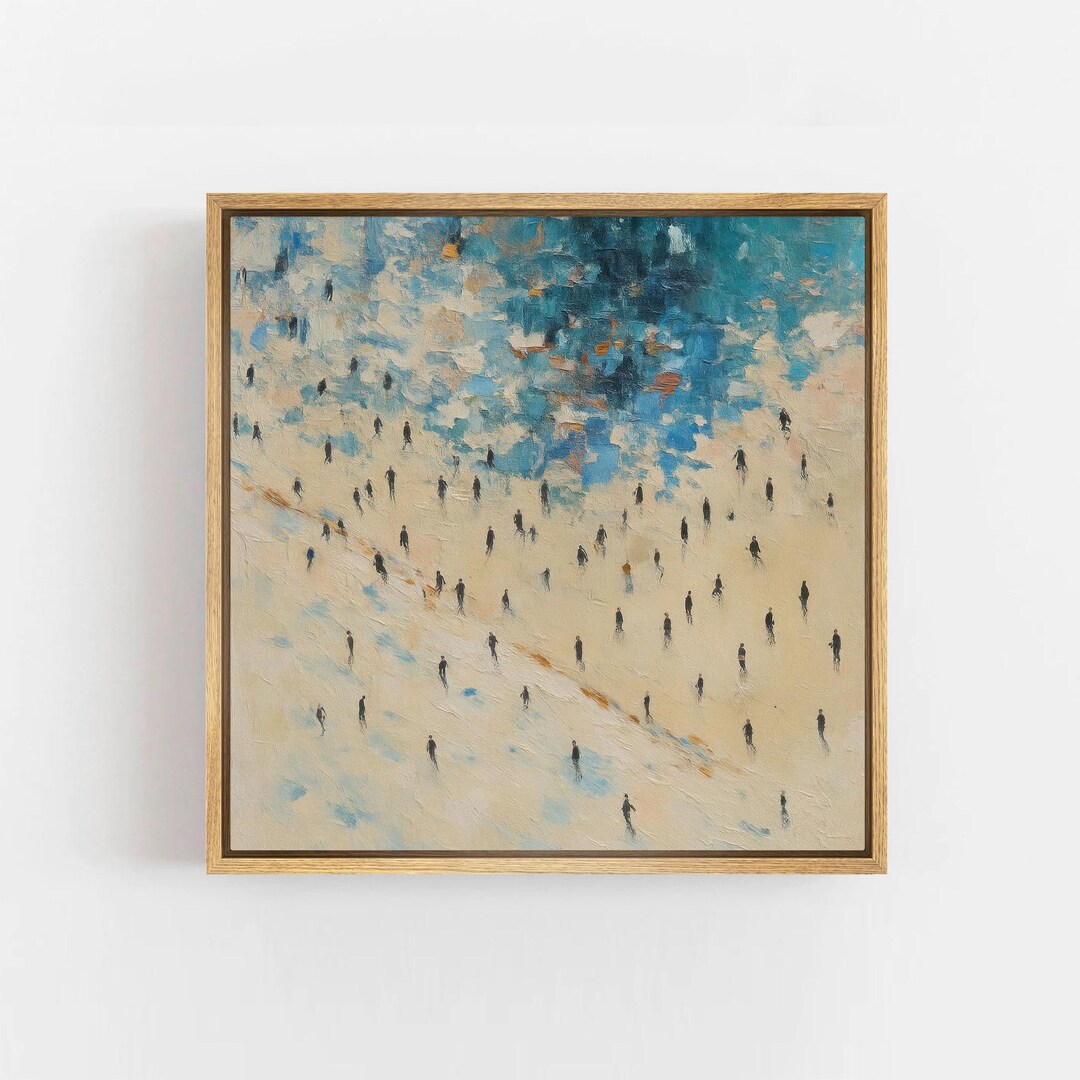Minimalist Beach Crowd Art - Framed Contemporary Silhouette Canvas ...