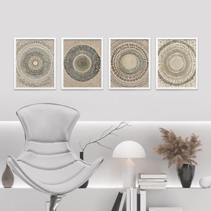 Set of 4 Framed Prints Wall Art Set, Abstract Wood Tree Ring Art Prints ...
