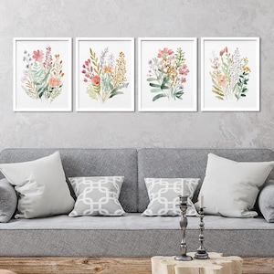 Set of 4 Framed Prints Wall Art Set, Watercolor Wildflower Art Print ...