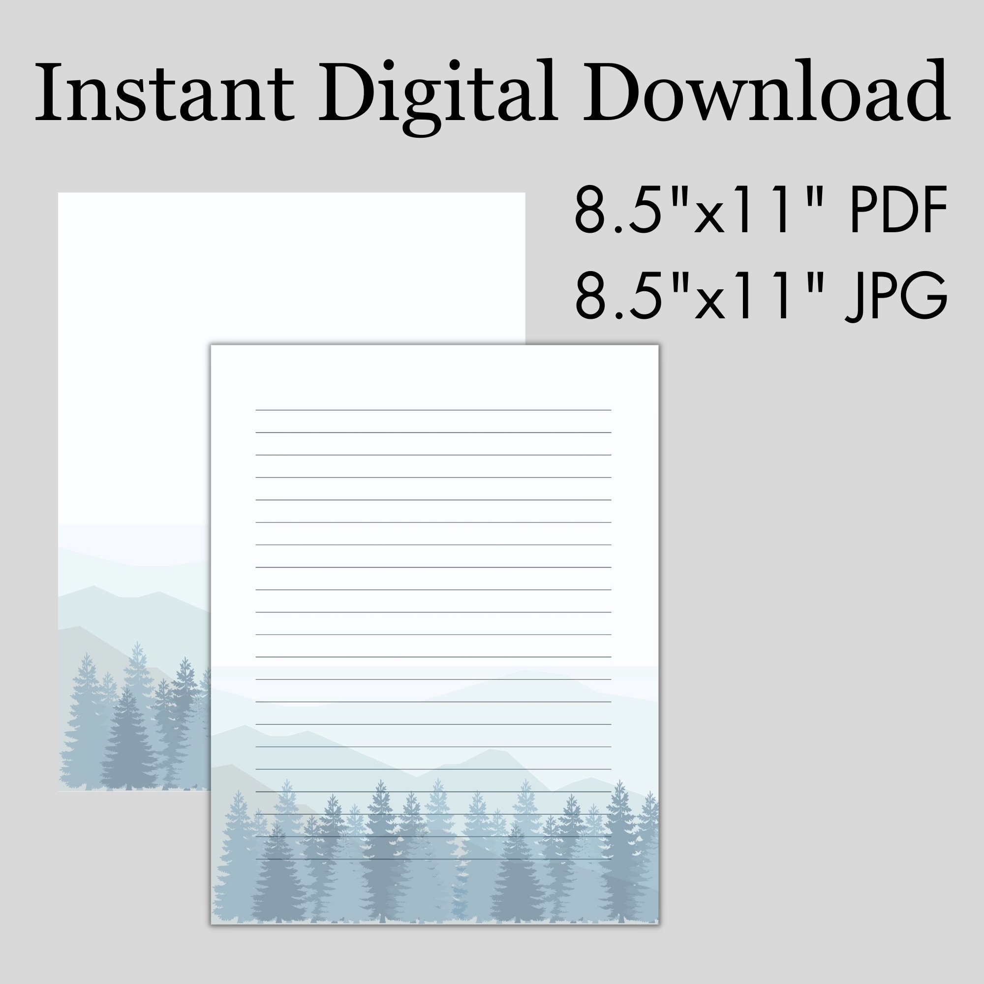 Mountain Printable Stationery, Mountain Digital Paper, Forest Scenery ...