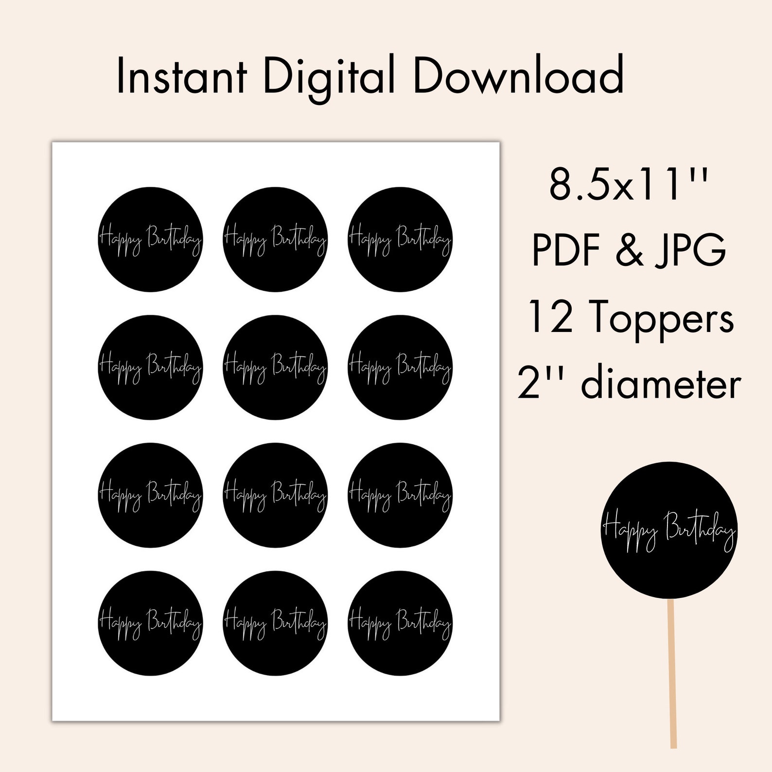 Happy Birthday Printable Cupcake Toppers Birthday Party - Etsy