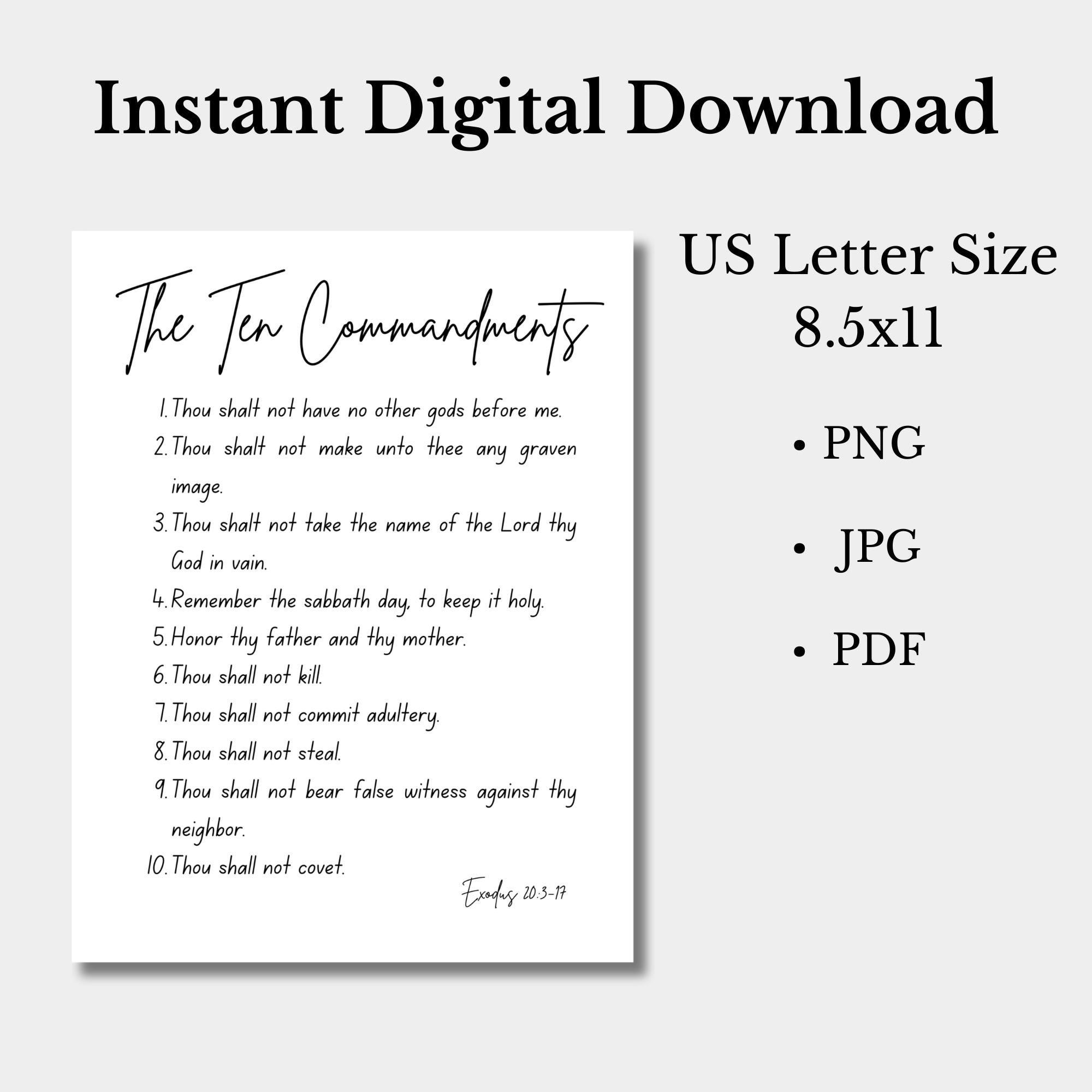 The 10 Commandments Wall Art, Exodus 20 Printable, Christian Bible ...