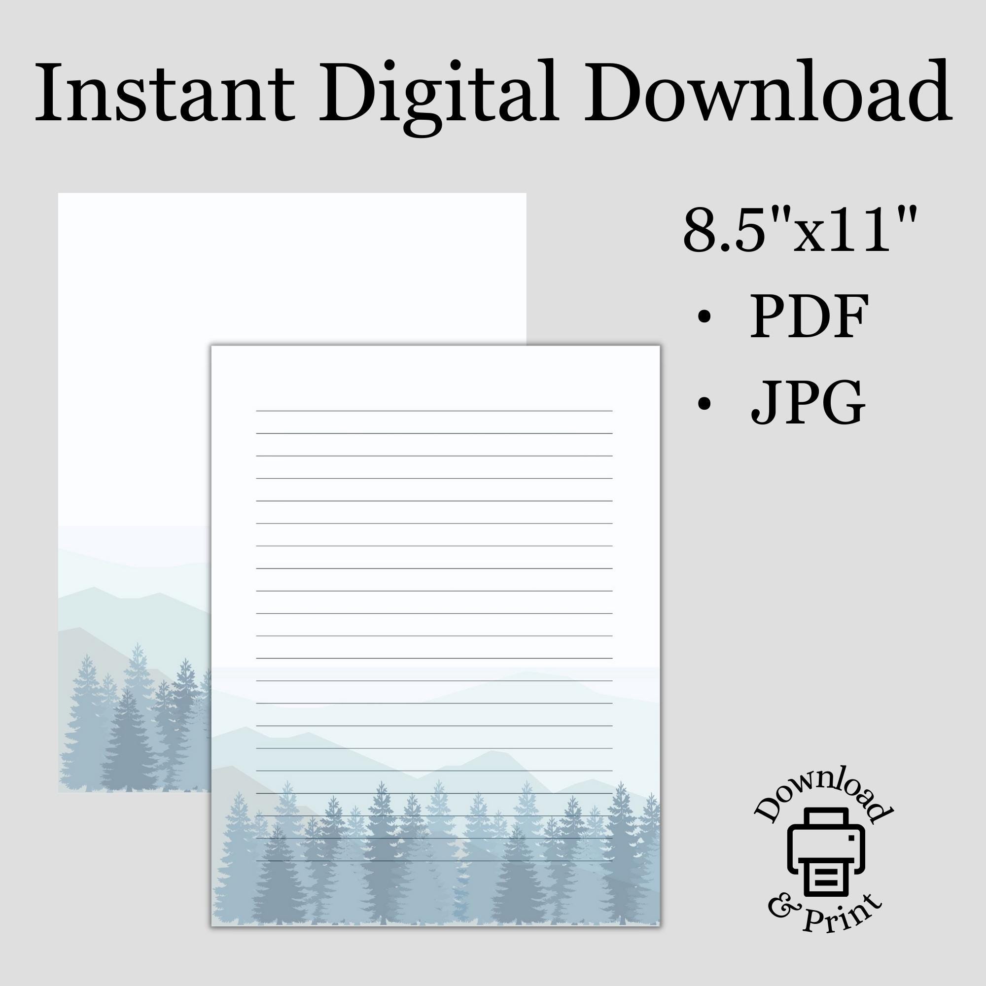 Mountain Printable Stationery, Mountain Digital Paper, Forest Scenery ...
