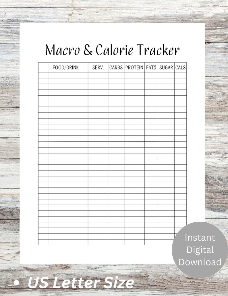 Printable Macro & Calorie Tracker, Food Journal Log, Food Diary Page ... Printable Macro & Calorie Tracker, Food Journal Log, Food Diary Page ...