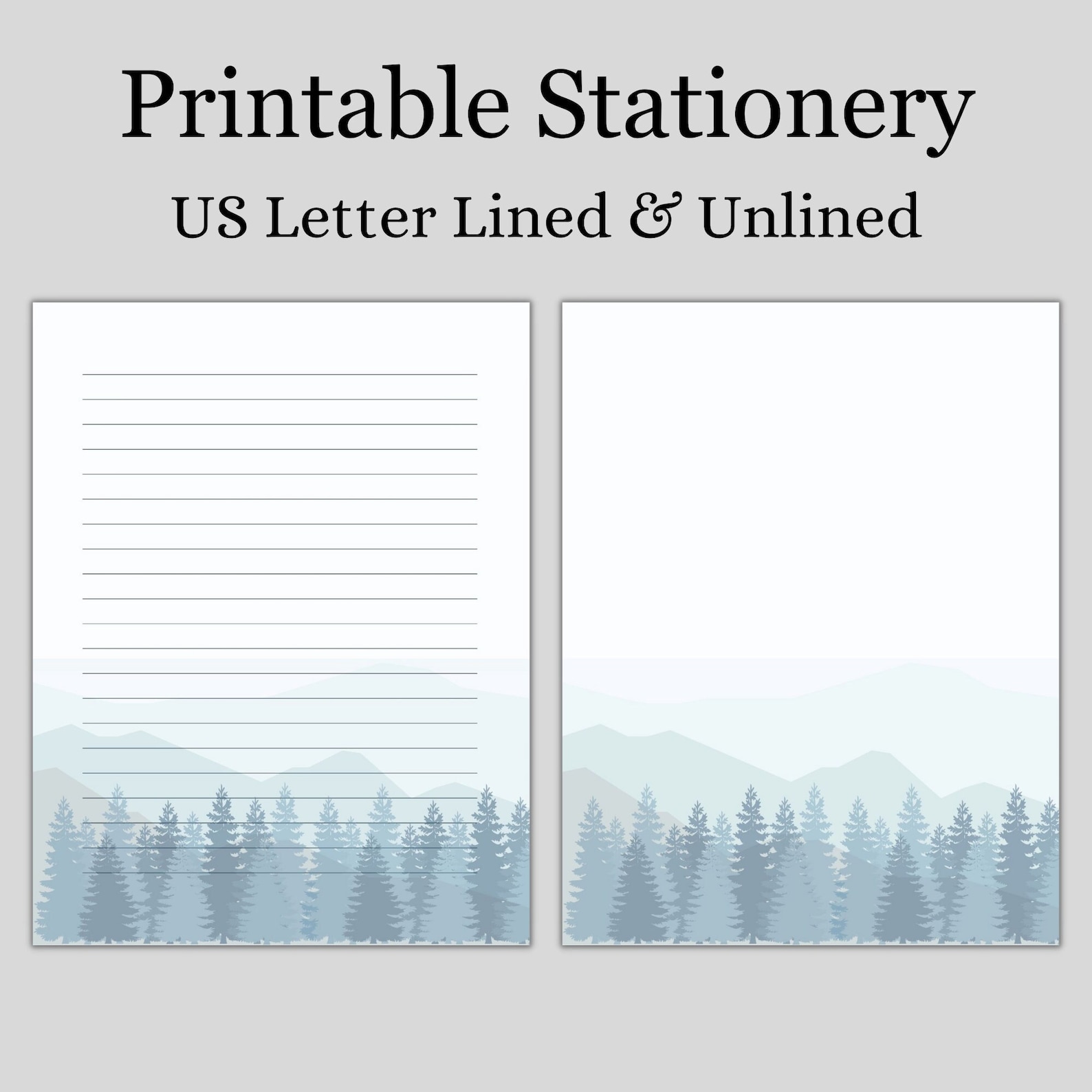 Mountain Printable Stationery Mountain Digital Paper Forest - Etsy