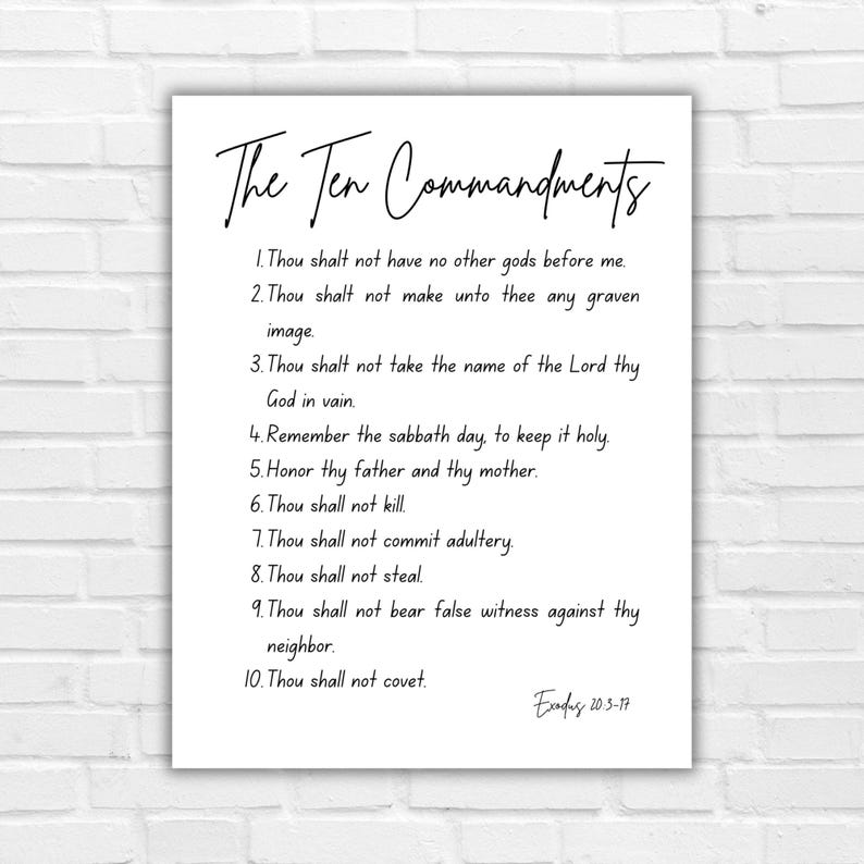 The 10 Commandments Wall Art, Exodus 20 Printable, Christian Bible ...