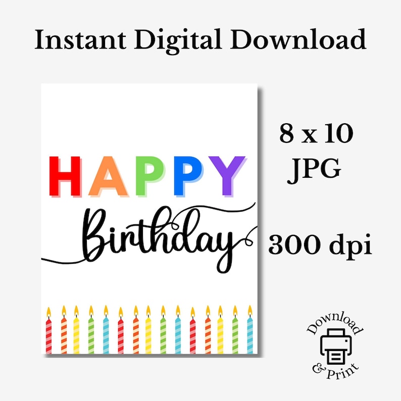 Happy Birthday Sign, Rainbow Birthday Printable, Digital Birthday Sign ...