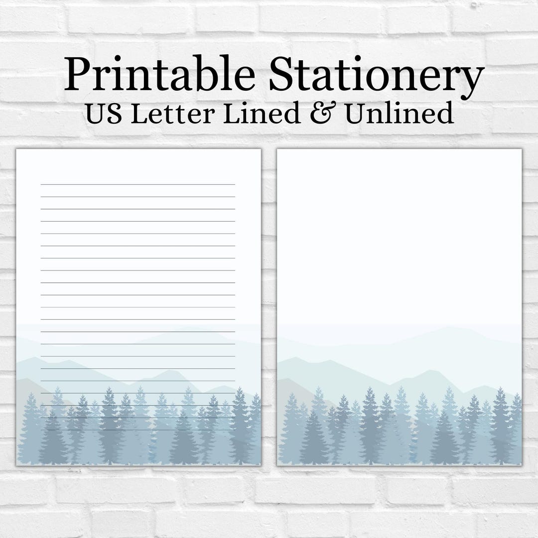 Mountain Printable Stationery, Mountain Digital Paper, Forest Scenery ...