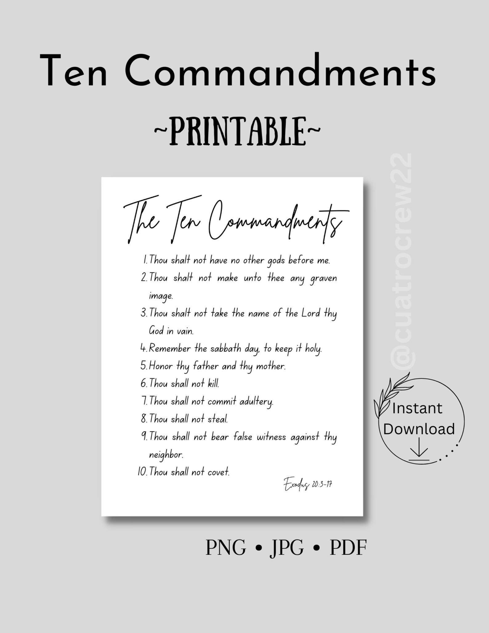 The 10 Commandments Wall Art, Exodus 20, Christian Bible Verse ...
