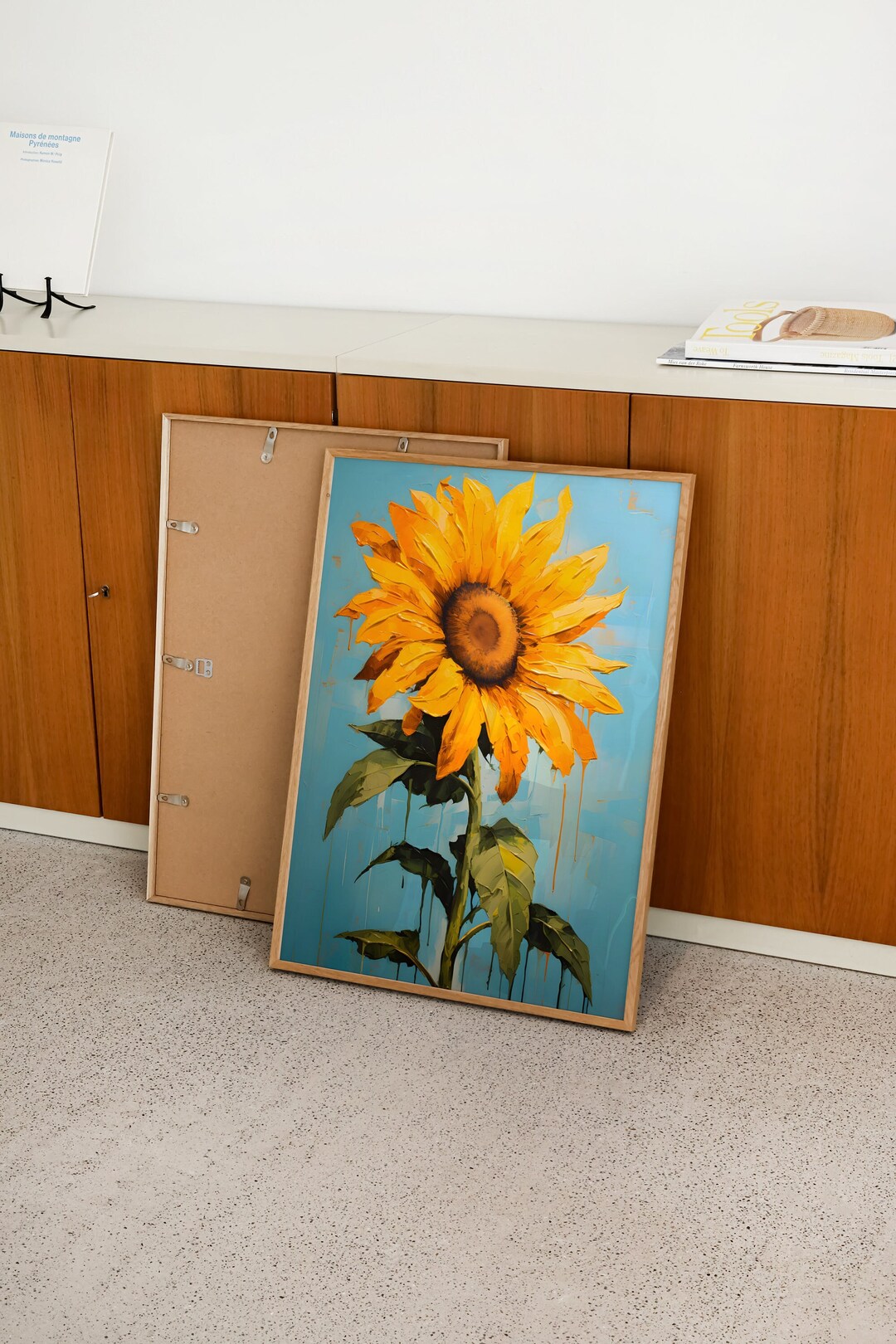 Sunflower Portrait, Floral Acrylic Painting, Vibrant Yellow & Blue ...