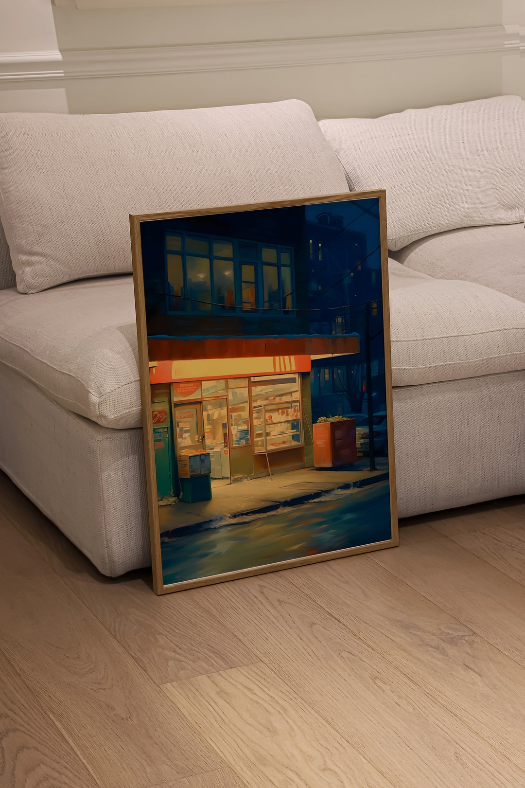 Nostalgic Store Art Print, Cozy Oil Pastel Painting, Warm Toned Poster, Cityscape Scenery ...