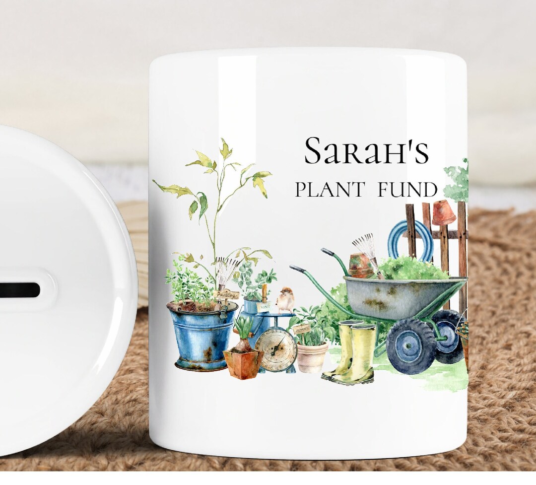 Personalised Ceramic Gardening Plant Fund Money Box Savings Pot Gift ...