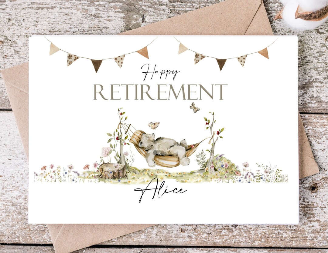 Personalised Retirement Card & Envelope - Watercolour Style Woodland ...