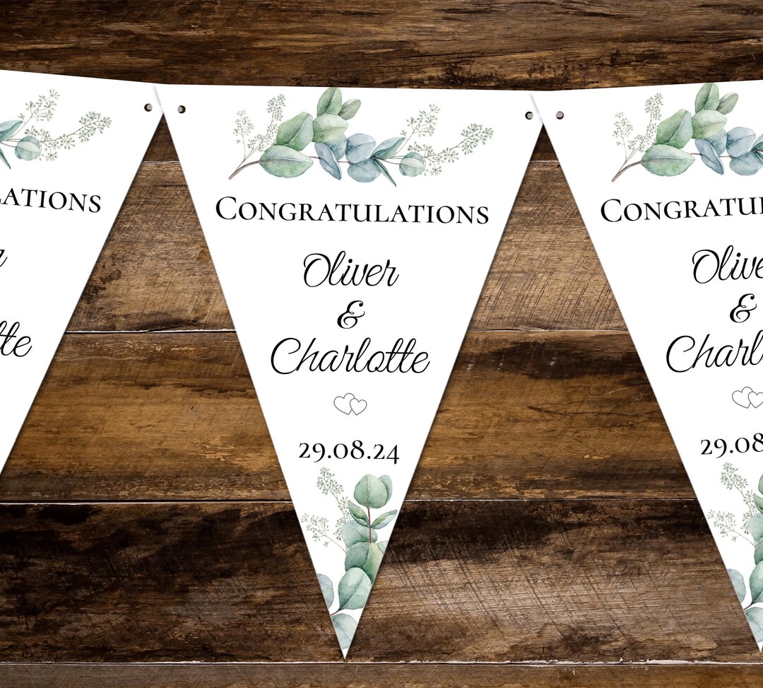 Personalised Congratulations Eucalyptus Bunting - Any Occasion, Wedding ...