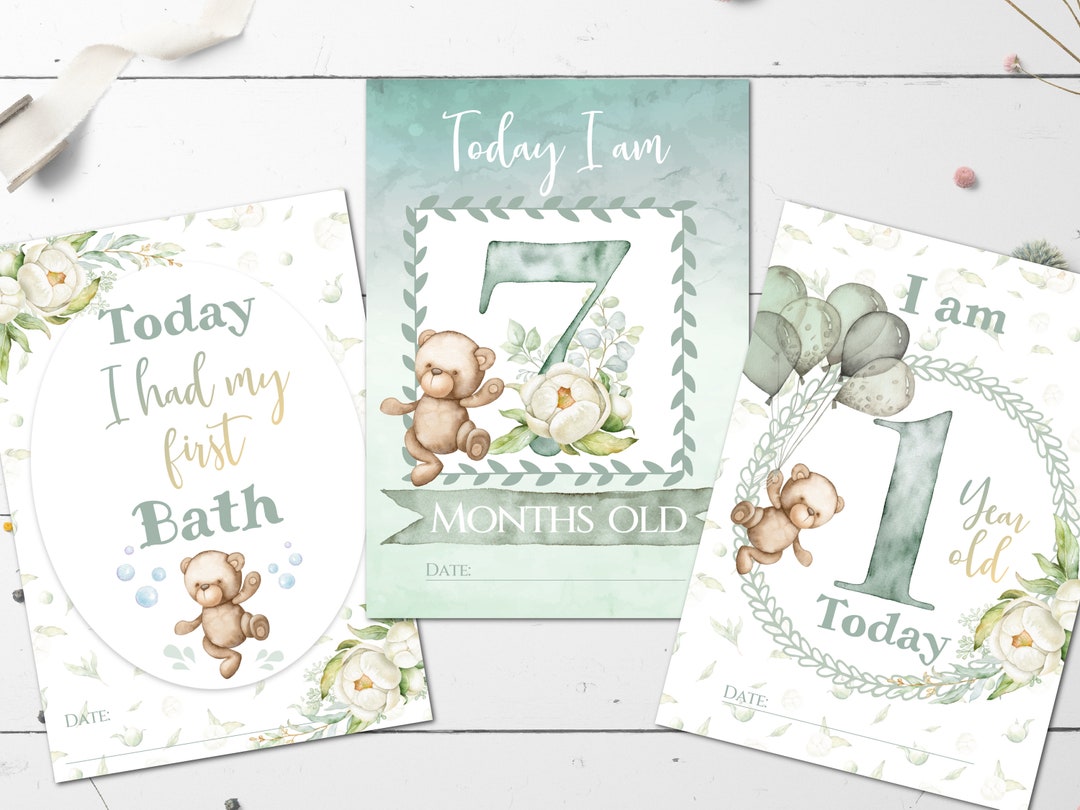 Teddy Bear First Year Baby Milestone Memory Cards - 24 Cards - Etsy UK