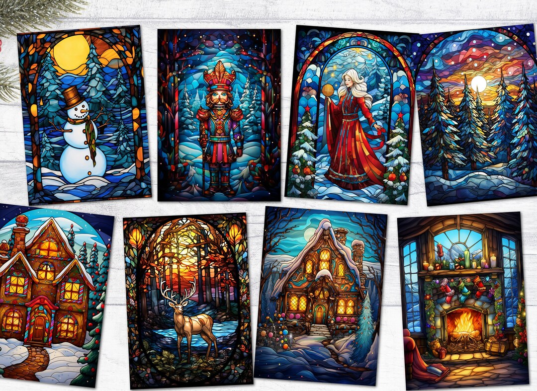 8 Christmas Stained Glass Style ATC Tags/toppers Card Making Gift Tags ...