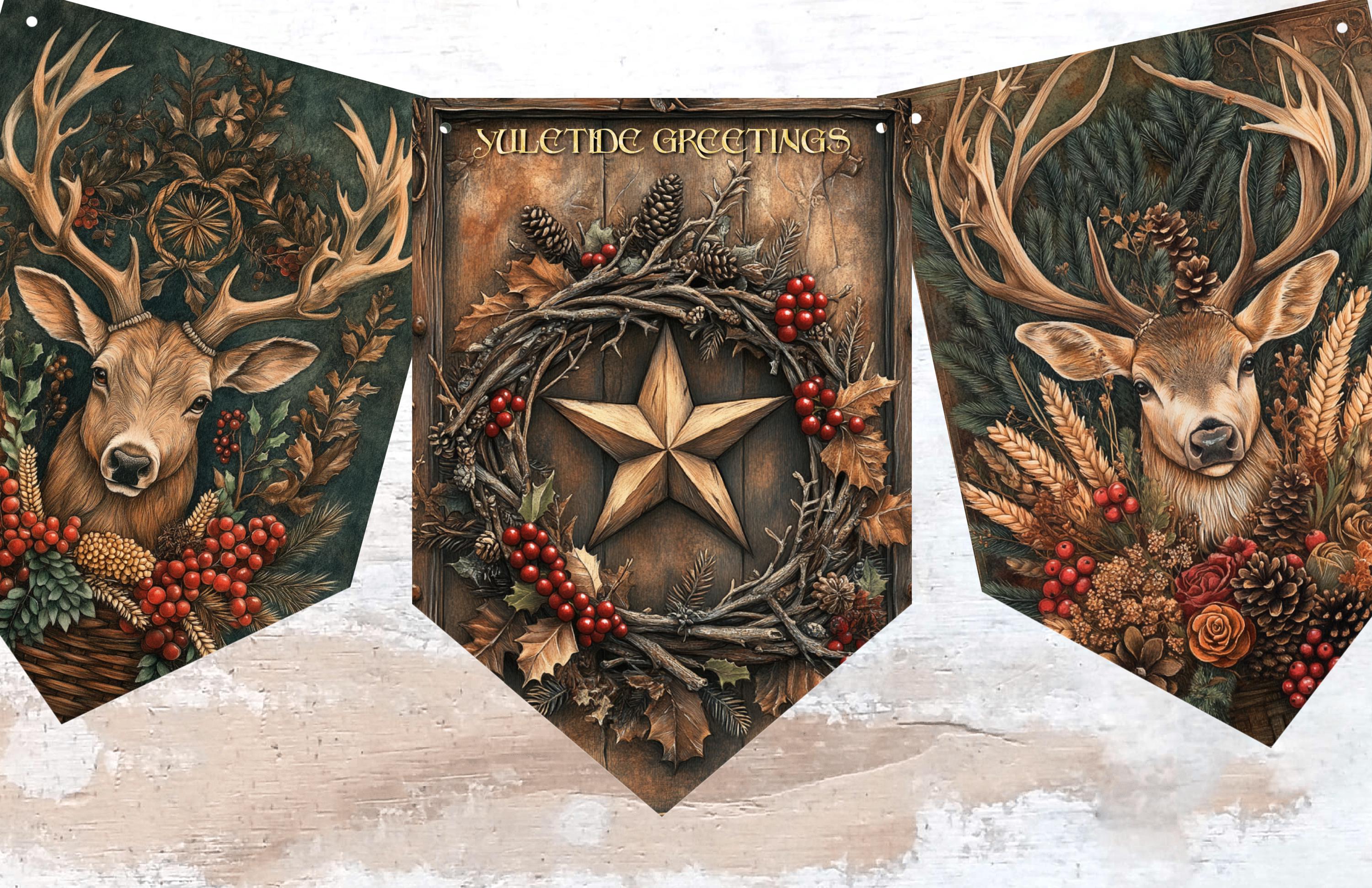 Rustic Wiccan Pagan Yuletide Woodland Christmas Bunting/banner & Ribbon ...