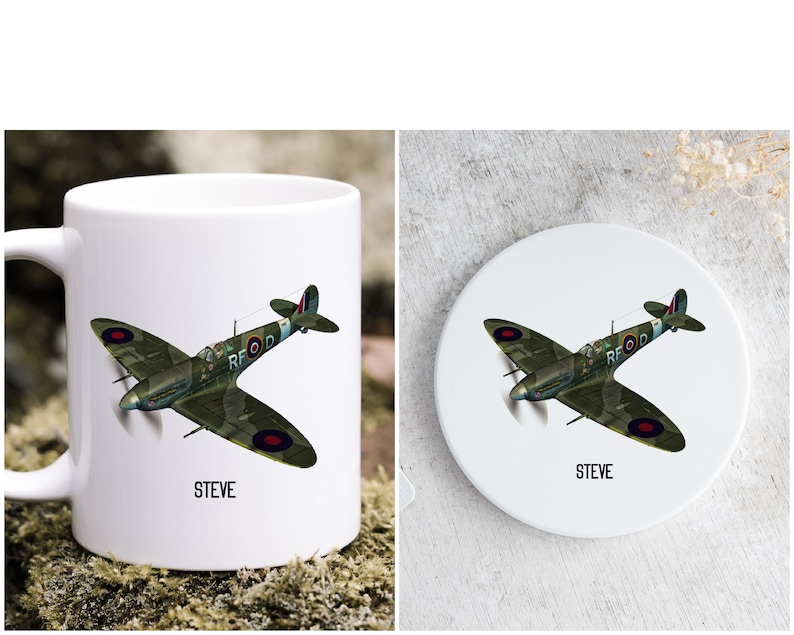 Personalised Spitfire Mug & Coaster Gift WWII RAF Fighter Classic ...