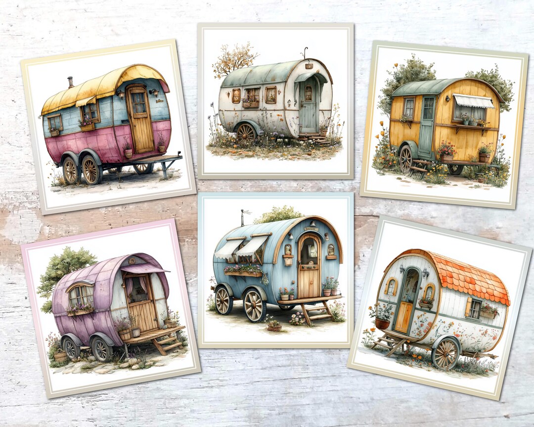Romany Caravan Card Toppers Card Making 3.5" Square - Etsy