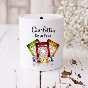 Personalised Bingo Fund Money Box Ceramic Savings Pot Gift Idea ...
