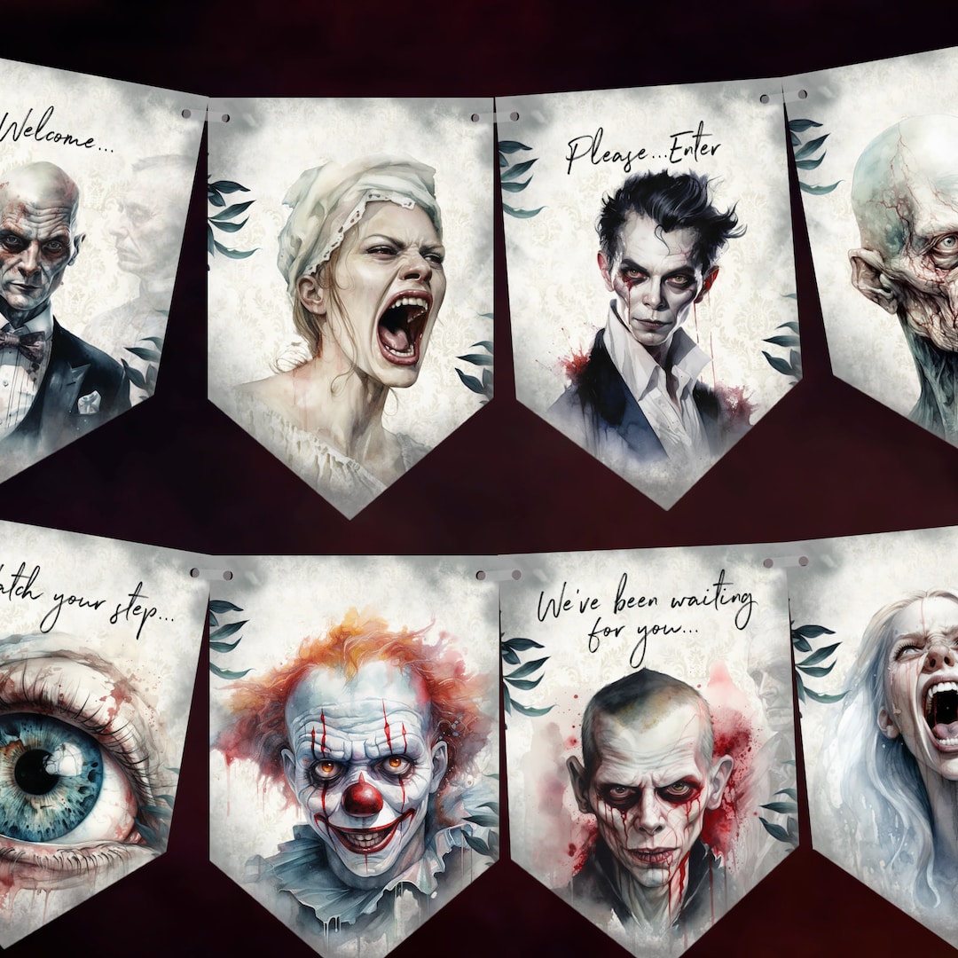 Halloween Scary Fantasy Art Watercolour Horror Party Bunting Decoration ...