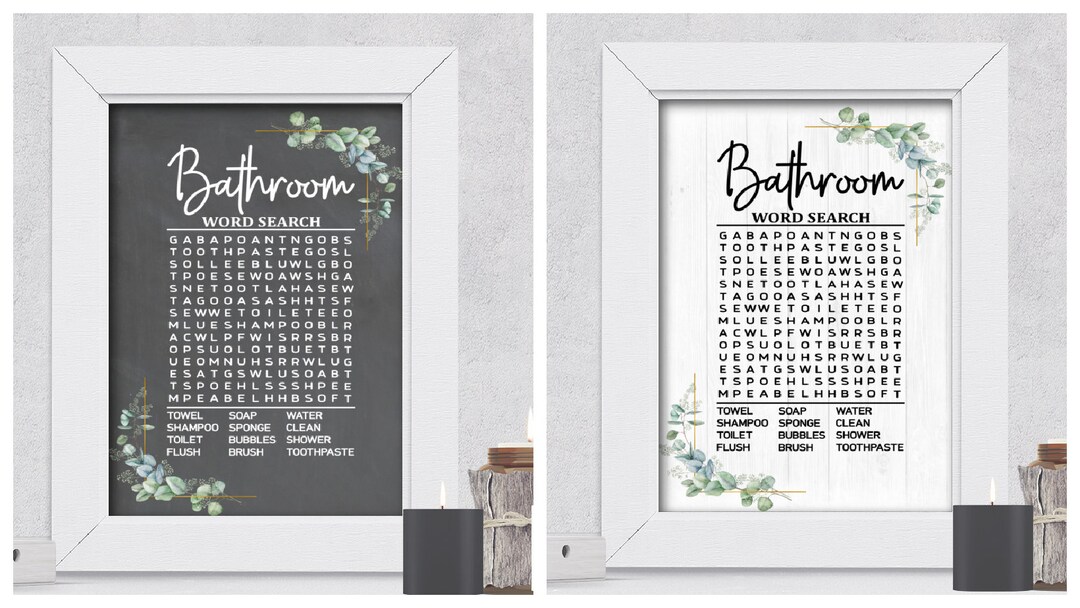 Bathroom Word Search Novelty Print Sign Gift Idea Black or Grey ...